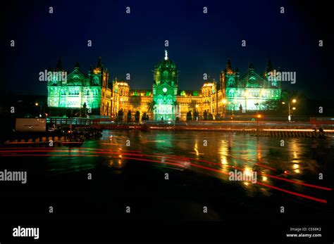 Illuminated Victoria Terminus At Night Vt Chhatrapati Shivaji