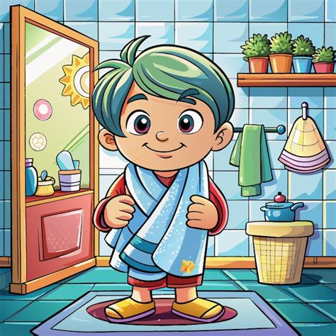 Una Ilustración De Dibujos Animados De Un Niño Con Una Toalla Envuelta