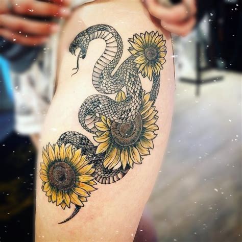 Snake And Sunflower Sunflower Tattoo Tattoos Cool Tattoos