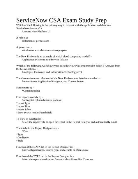 ServiceNow CSA Exam Study Prep Exams Business Economics Docsity