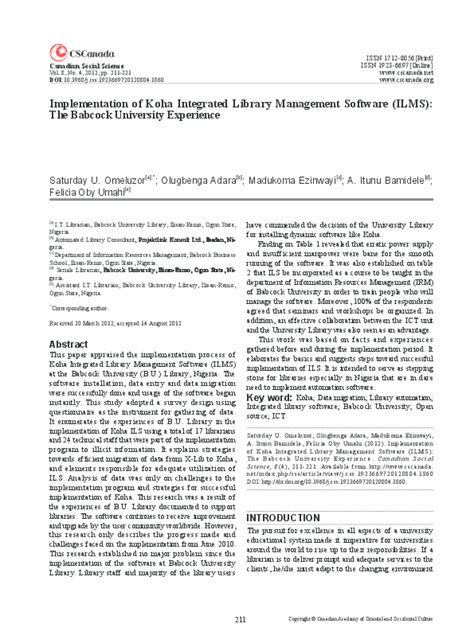 Pdf Implementation Of Koha Integrated Library Management Software