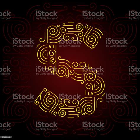 벡터 골드 모노 라인 스타일 디자인 텍스트 슬로건 템플릿 또는 광고에 대 한 기하학적 글꼴 초대장 엽서 배지 또는 광고를 위한 골든 모노 그램 디자인 요소 문자 S 개념에