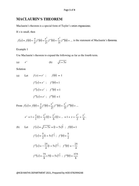 S5 Further Calculus 3 Maclaurins Theorem 1 Pdf Mathematical