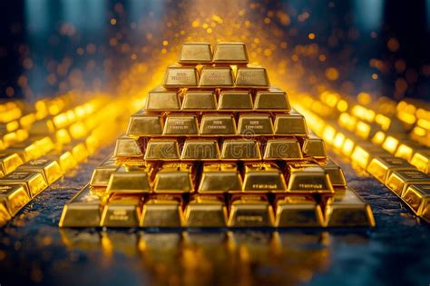 A Visually Stunning Pyramid Formation Of Gold Bars Carefully Stacked Under Dramatic Lighting