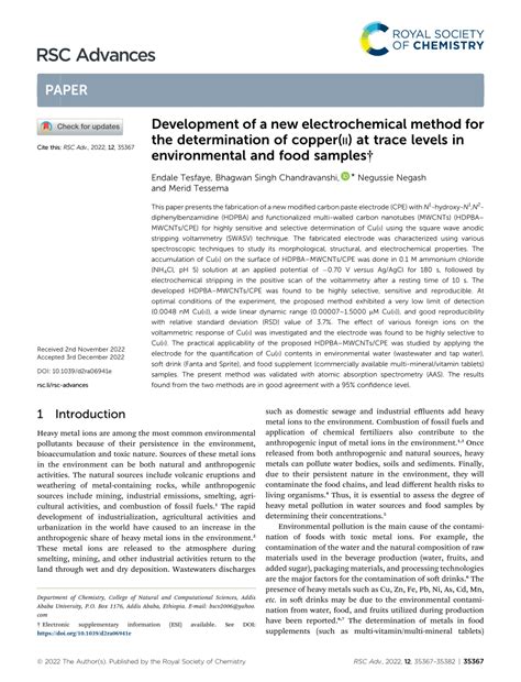 Pdf Development Of A New Electrochemical Method For The Determination Of Copperii At Trace