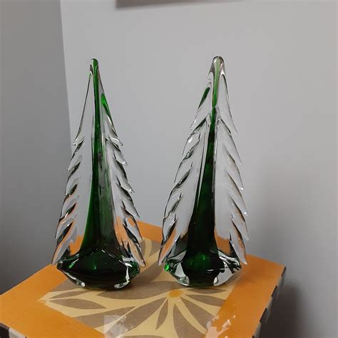 Two Green Glass Christmas Trees See Description Etsy