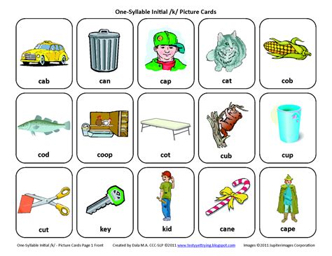 Testy Yet Trying Initial K Free Speech Therapy Articulation Picture Cards