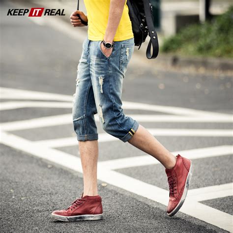 Keepitreal2015夏装男士七分裤男韩版修身破洞小脚短裤牛仔中裤潮keepitreal旗舰店