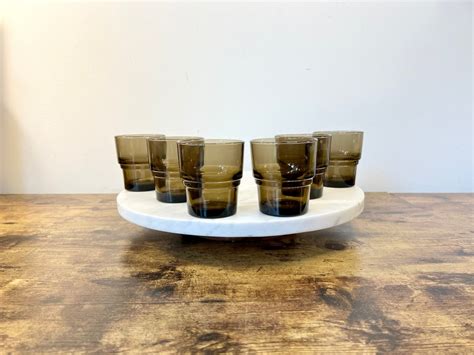 Vintage Vereco Stackable Smoke Juice Glasses Set Of 6 Mcm Brown Rocks Glasses Elegant 1970s
