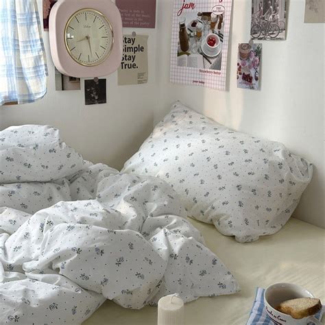 Light Blue Tiny Flowers Cotton Bedding Set Roomtery