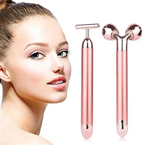 24k Gold Beauty Bar Face Massager Electric Vibrating Rose Quartz 3d