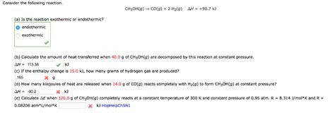 Solved Consider The Following Reaction Ch3ohg