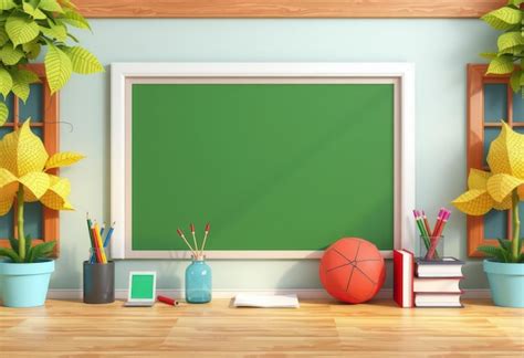 Green Chalkboard With School Supplies In A Classroom Premium AI Generated Image