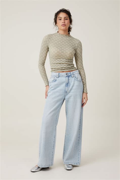 Lena Mesh Mock Neck Long Sleeve Top
