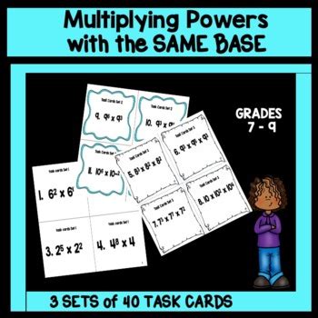 Multiplying Powers With The Same Base Sets Of Task Cards Grades