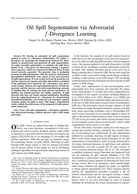 Pdf Oil Spill Segmentation Via Adversarial F Divergence Learning