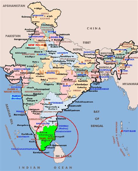 Tamil Nadu South India Map