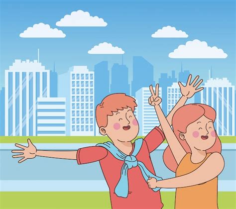 웃 고 재미 만화 십 대 친구 프리미엄 벡터