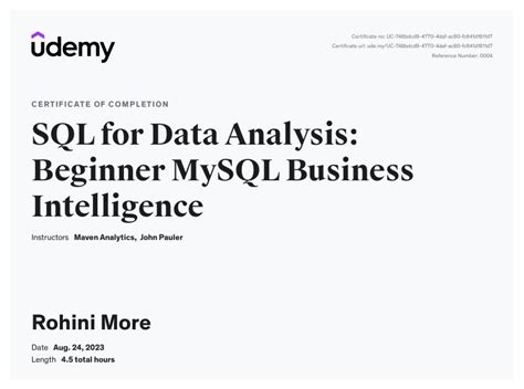 Earned Sql For Data Analysis From Udemy Rohini More Posted On The