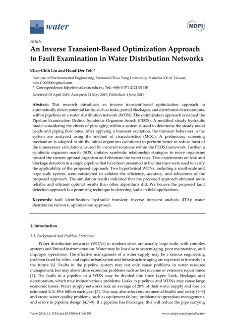 Pdf An Inverse Transient Based Optimization Approach To Fault Examination In Water