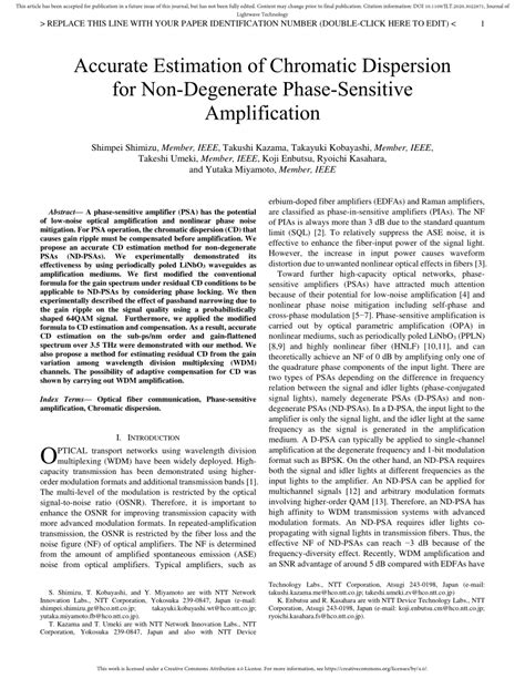 Pdf Accurate Estimation Of Chromatic Dispersion For Non Degenerate Phase Sensitive Amplification