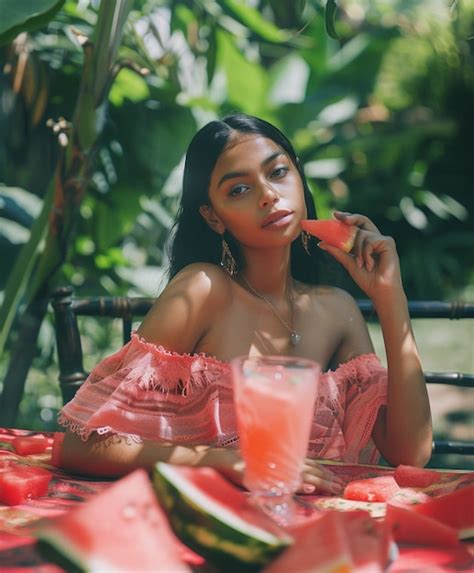 Porträt Einer Person Die Eine Wassermelone Isst Ki Generiertes Bild