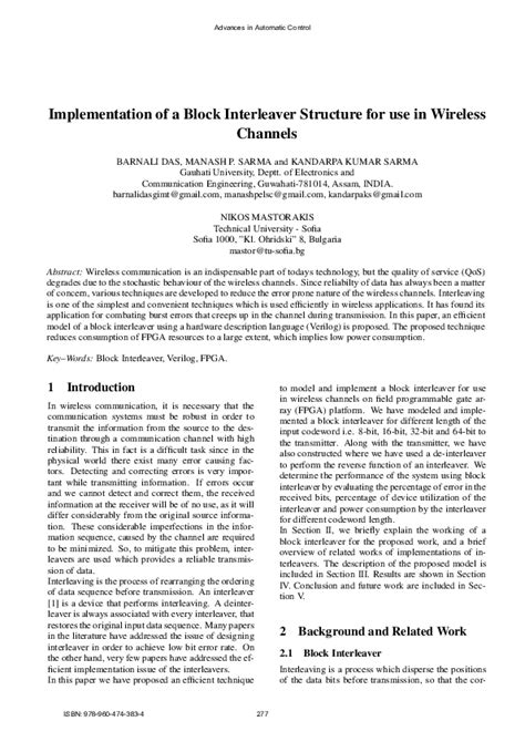 Pdf Implementation Of A Block Interleaver Structure For Use In