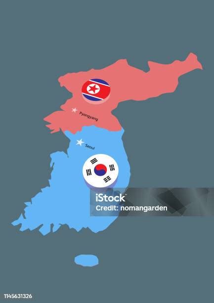 국기와 북한과 한국 지도 남쪽에 대한 스톡 벡터 아트 및 기타 이미지 남쪽 북쪽 한국 Istock