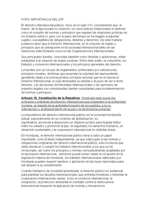 Importancia DEL DIP FORO IMPORTANCIA DEL DIP El Derecho Internacional