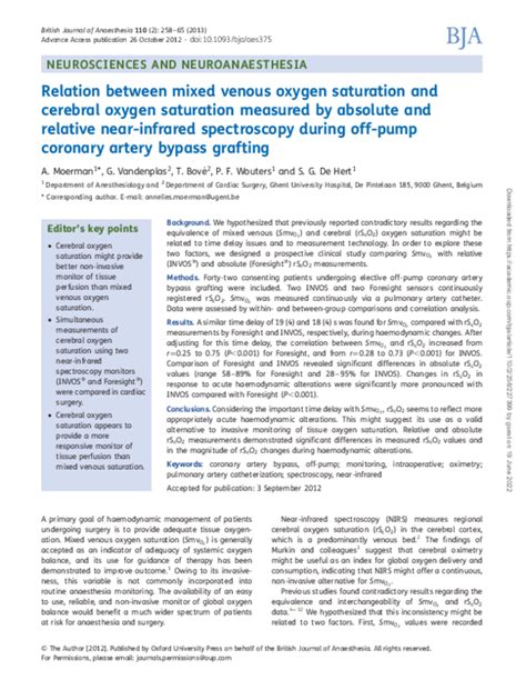 Pdf Relation Between Mixed Venous Oxygen Saturation And Cardiac Index