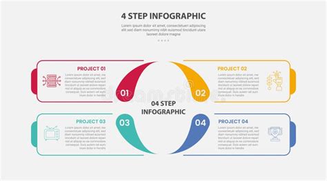 4 Points Template Infographic Outline Style With 4 Point Step Template With Square Base Center
