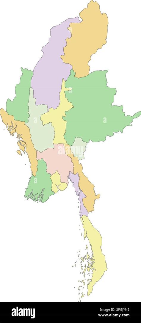Myanmar Highly Detailed Editable Political Map Stock Vector Image