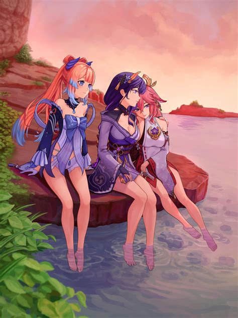 Kokomi Ei And Yae Miko By Me Rgenshinimpact