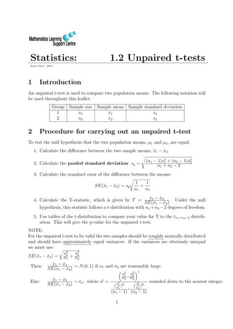 Statistics 12 Unpaired T