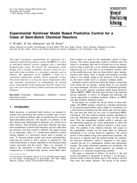 Pdf Experimental Nonlinear Model Based Predictive Control For A Class