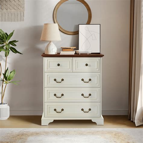 August Grove Modern White 5 Drawer Dresser For Bedroom Ample Storage