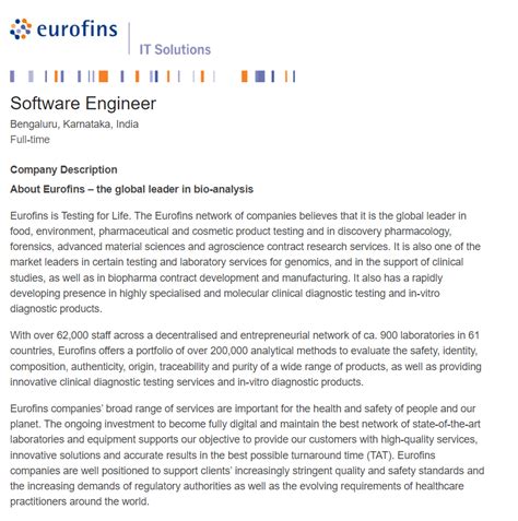 Eurofins Mass Hiring For Freshers 2024 Beb Techmem Tech Mca