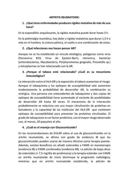 PREGUNTAS COMUNES SOBRE LA ARTRITIS REUMATOIDE CIENCIAS DE LA SALUD