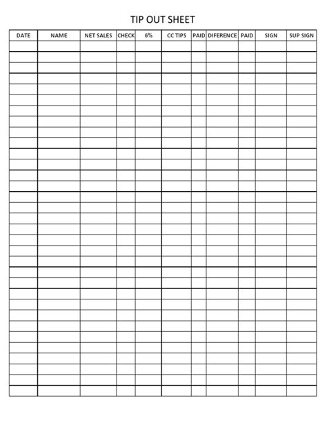 Tip Out Sheet Pdf Pdf