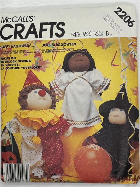 Mccalls 2206 Cabbage Patch Halloween Costumes Doll Sizes 12 16 18 Inches Uncut Factory