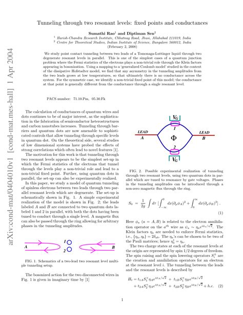 Pdf Tunneling Through Two Resonant Levels Fixed Points And Conductances
