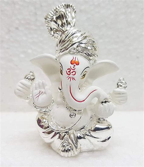 Gold Art India Ceramic Pagdi Ganesh Idol For Car Dashboard Small