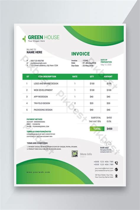 Professional Green Invoice Template Eps EPS Free Download Pikbest