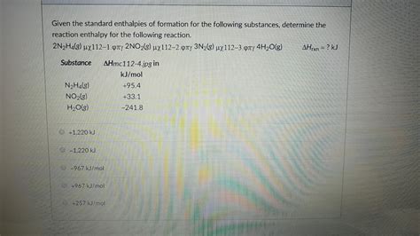 Solved Given The Standard Enthalpies Of Formation For The