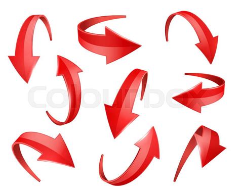 Red Realistic Glossy 3d Curve Arrows At Various Positions An Colourbox