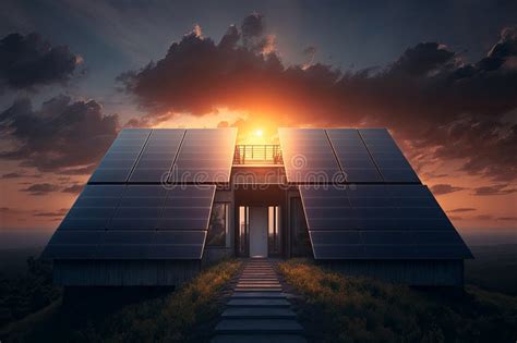 Solar Panels For Renewable Green Energy On Roof Of A Modern House At