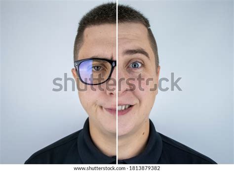 Man Glasses Before After On One Stock Photo 1813879382 Shutterstock