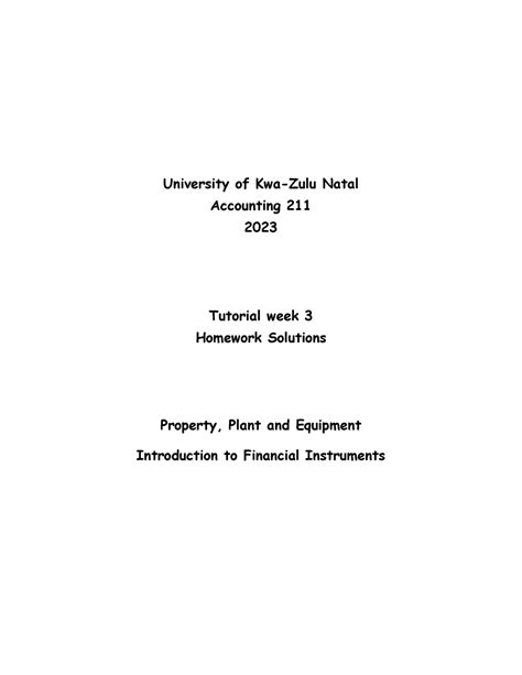 T Homework Solutions Tut Work University Of Kwa Zulu Natal Accounting Tutorial
