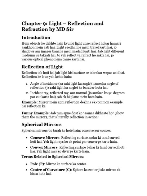 Class 10 Science Ch 9 Light Reflection And Refraction Notes With Pdf Optics Light