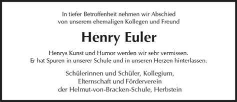 Traueranzeigen Von Henry Euler Vrm Trauer De
